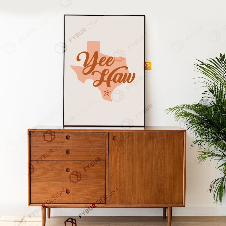 Yeehaw Art Texas Gifts Texan Retro Yee Haw Print Texans Texas Map Rodeo ...