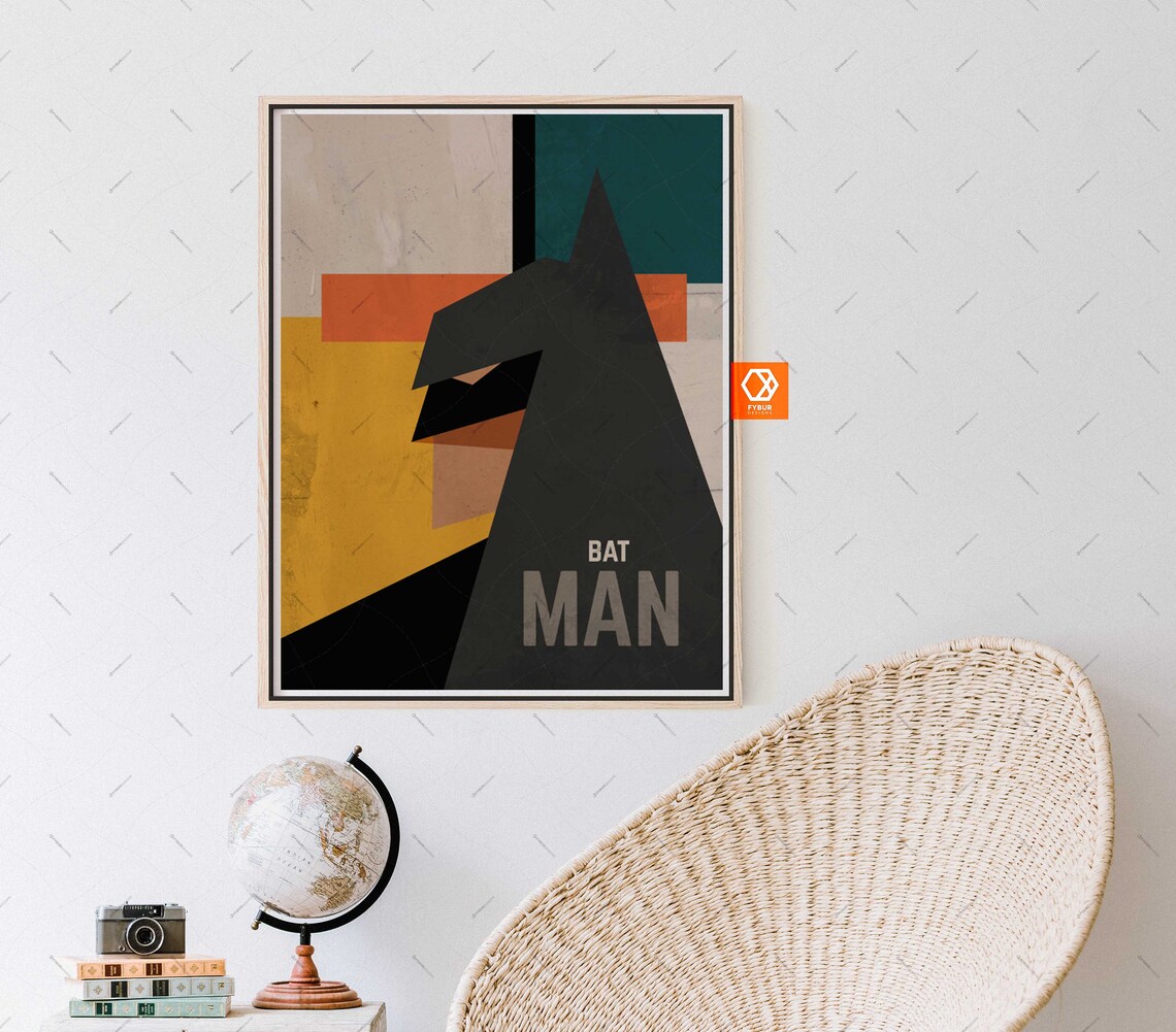 Retro Batman Poster Superhero Mid-century Modern Batman - Etsy