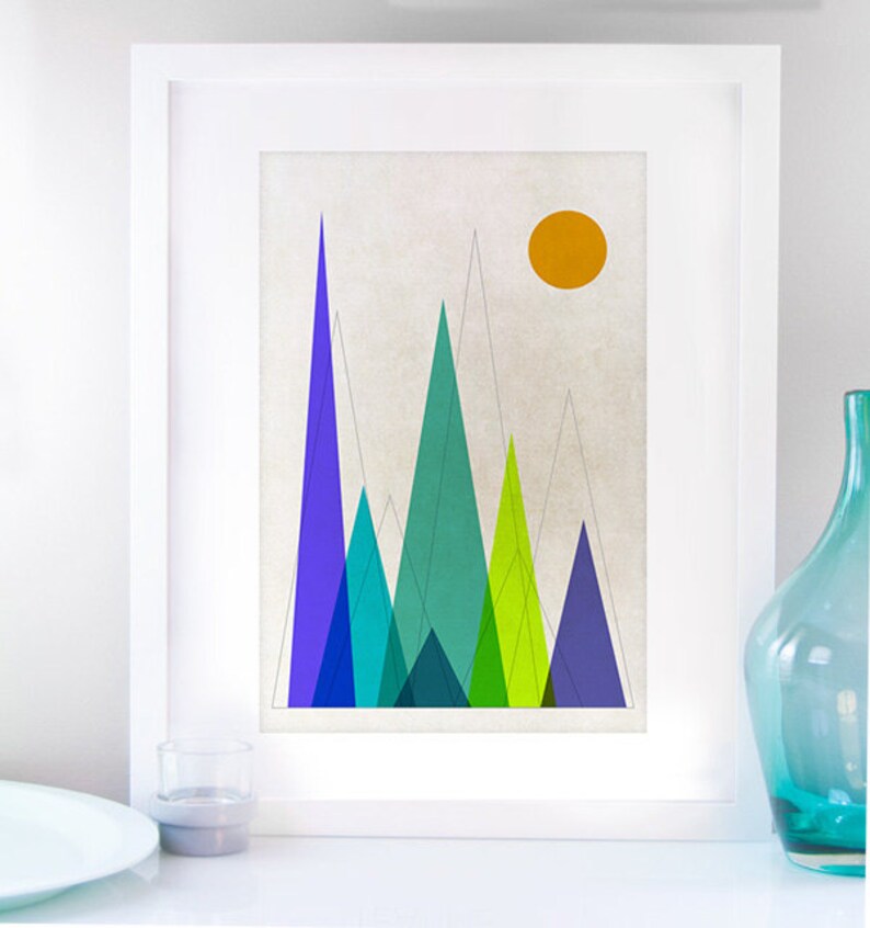 Mountain Art Retro Print Geometric Art Triangle Art Mountains Wall Art ...