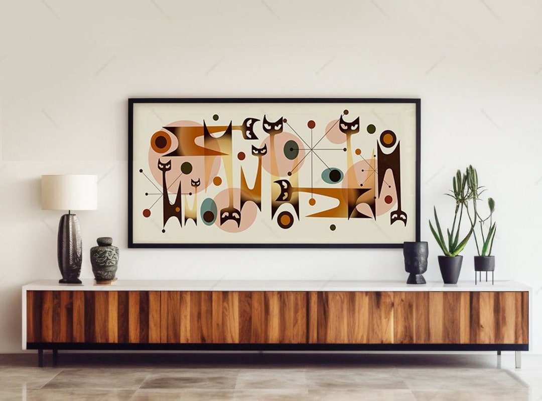 Panoramic Siamese Atomic Cat Art Print | Mid Century Modern Wall Decor ...