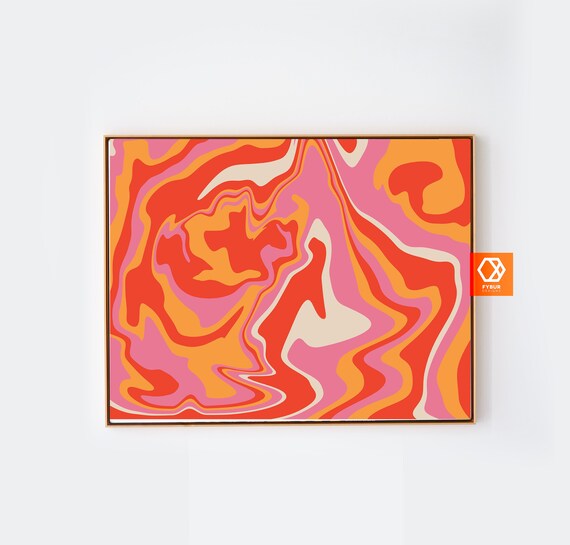 Pink 70s Swirl Color Retro Abstract Art Print 70s Decor 70s - Etsy