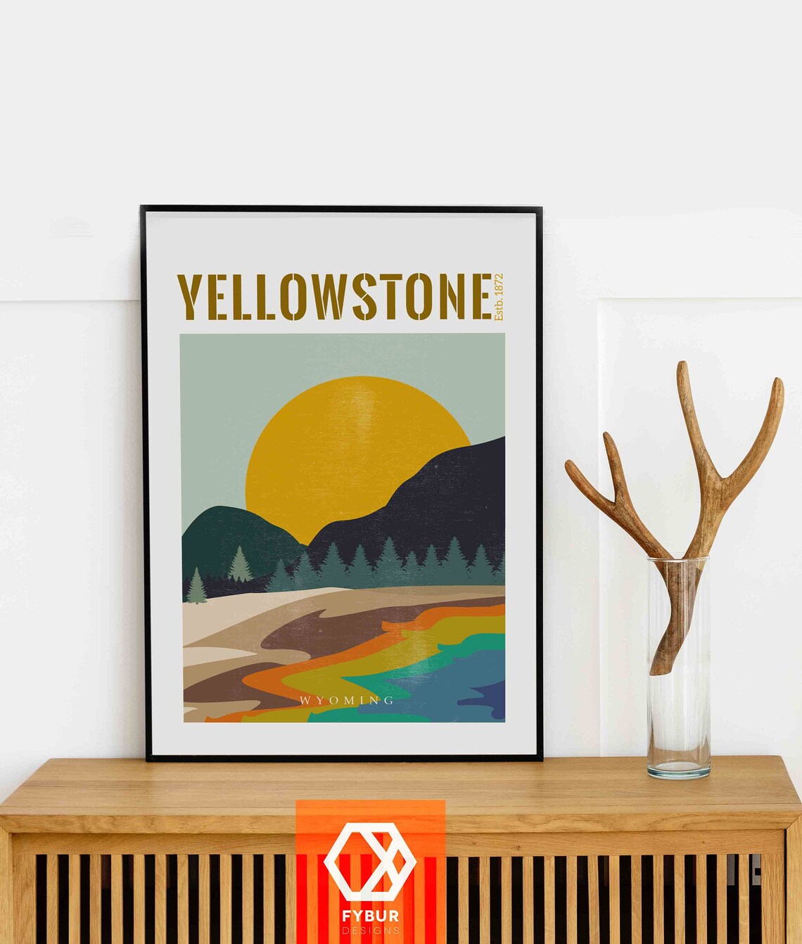 Yellowstone National Park Poster Mid Century Modern Poster | Etsy