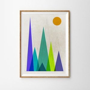 Mountain Art Retro Print Geometric Art Triangle Art Mountains Wall Art ...