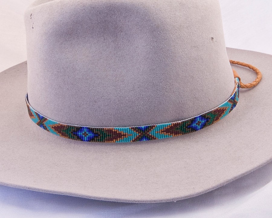 Beaded Geometric Design Hatband in Neutral Colors of Dark - Etsy