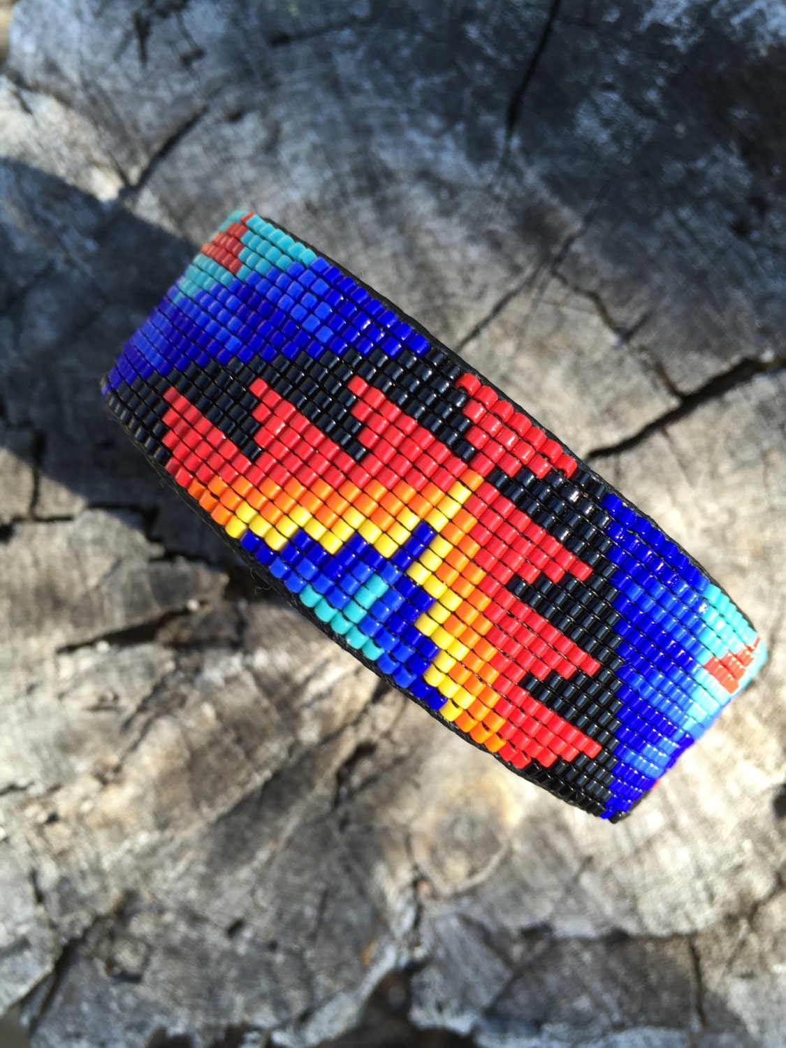 Beaded Geometric Design Bracelet in Light Red Orange Yellow | Etsy