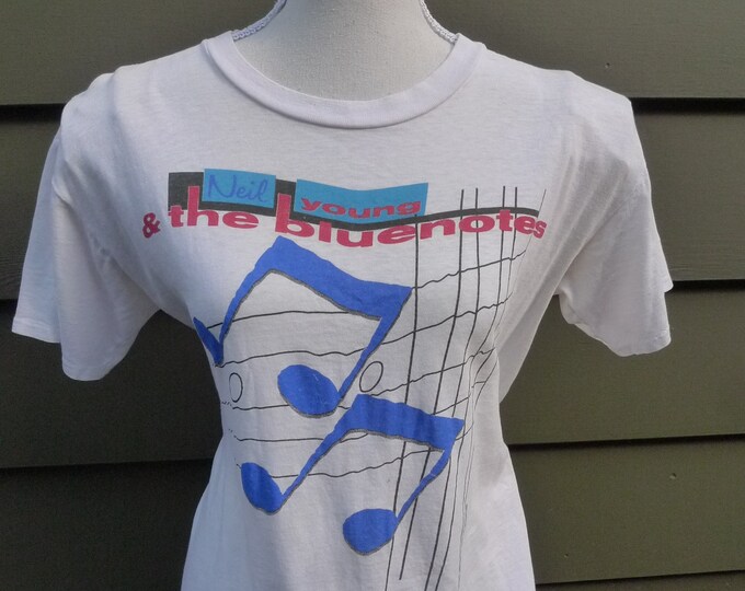 1988 Neil Young and the Bluenotes Stitch Concert Shirt * Womens ML (40 ...