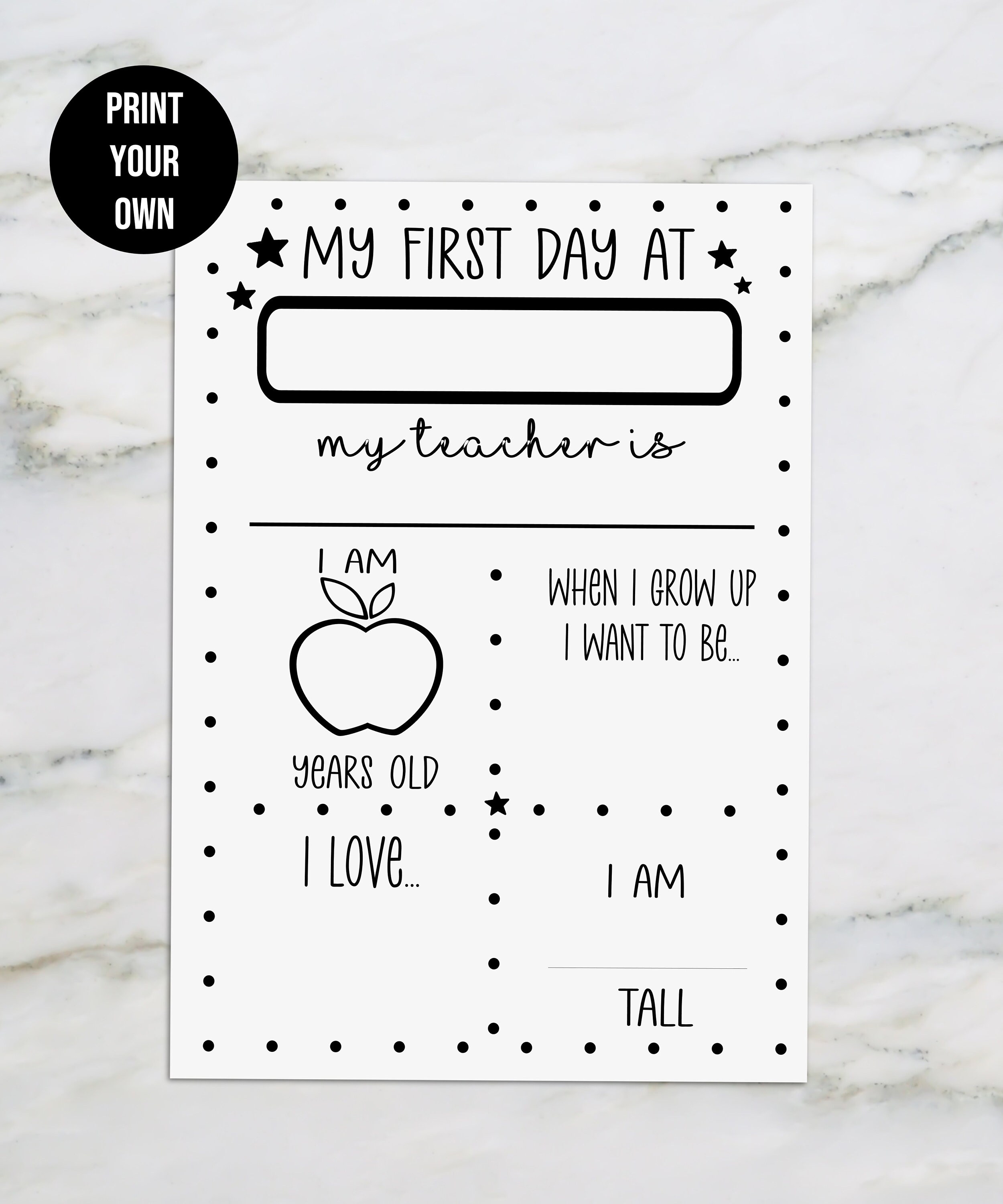 First Day at School Print, Downloadable Print, Print Your Own, First ...