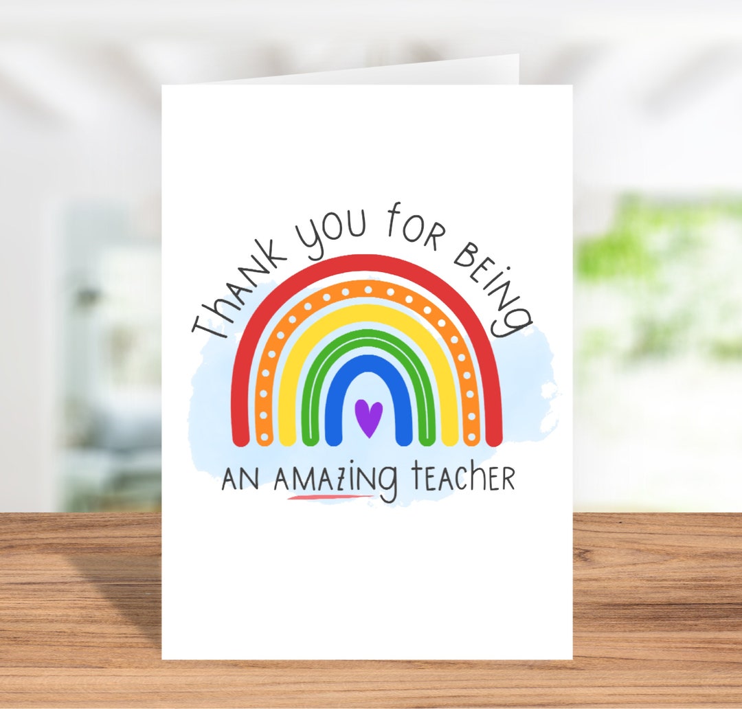 Teacher Thank You Card, Rainbow Teacher Thank You, End of Term Gift for ...