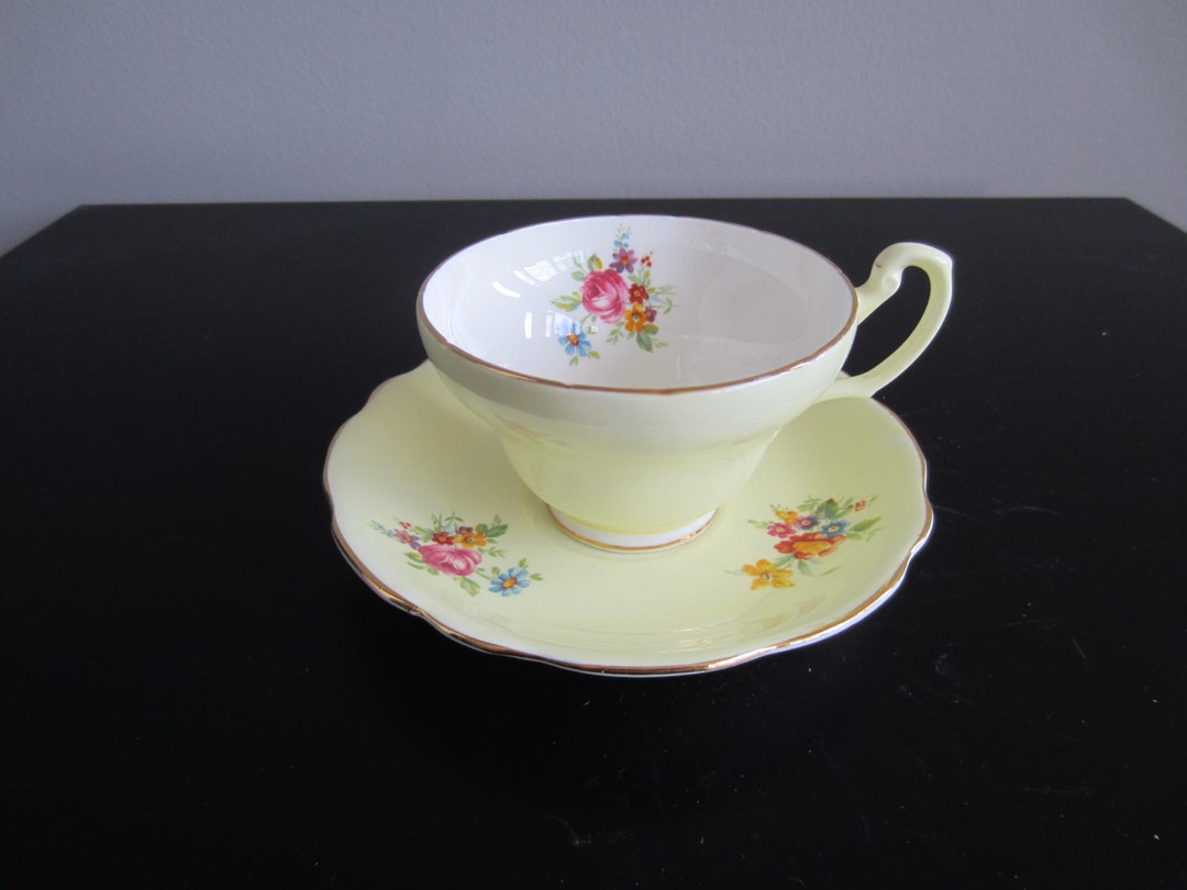 Foley Cup and Saucer Yellow and Flowers 2968 - Etsy