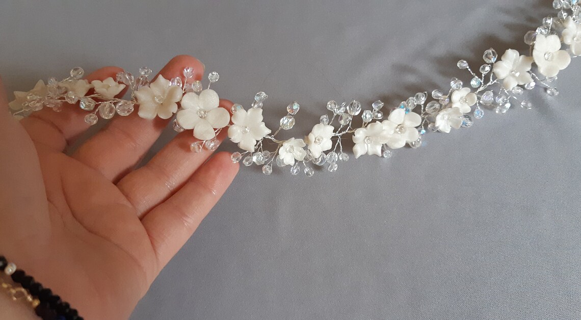 Bridal Wreath Crown White Flowers Headband Wedding - Etsy