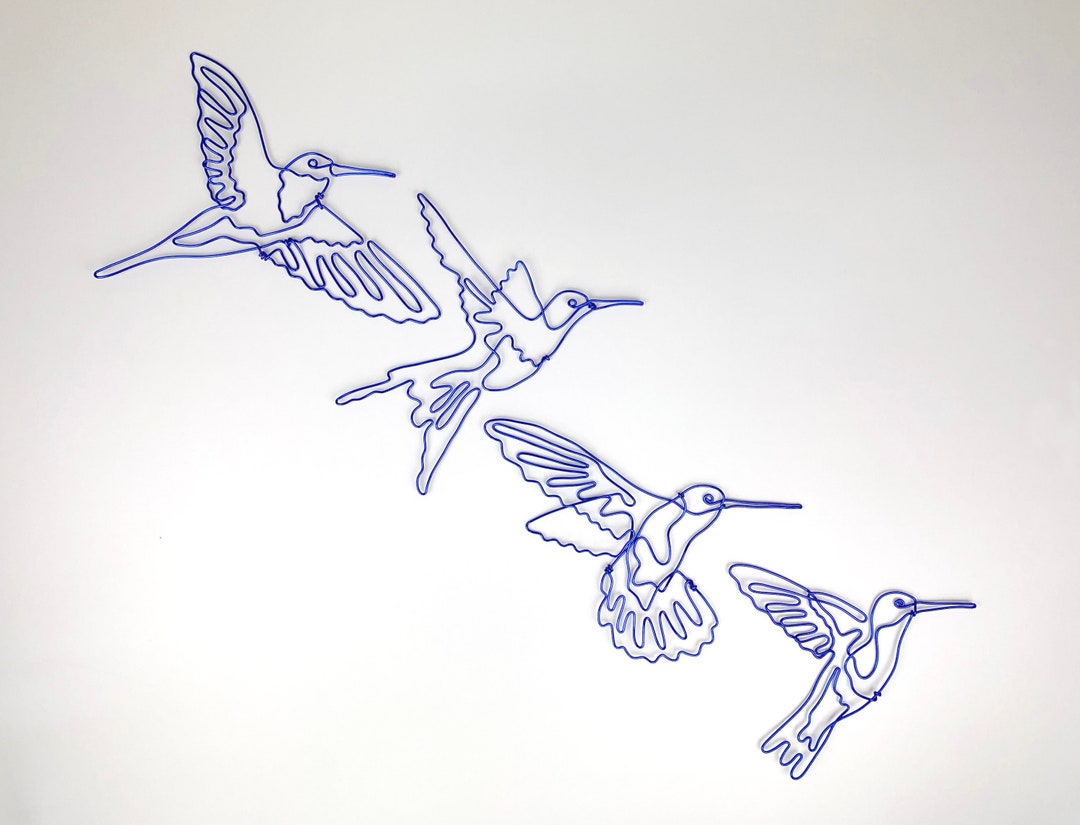 Four Hummingbirds, Birds in Flight, Wire Sculpture, Unique Wall Hanging ...