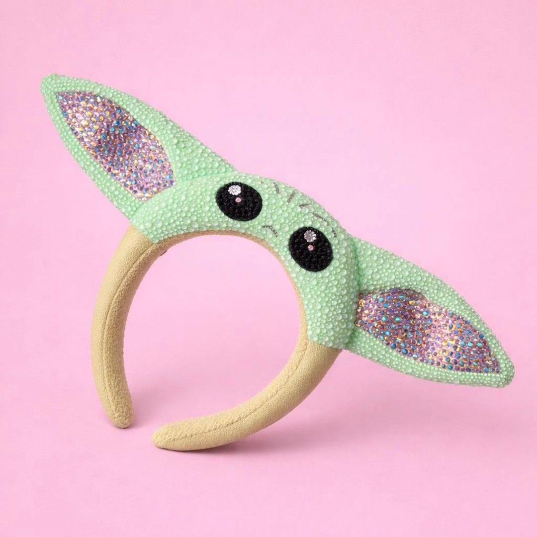 Rhinestoned Grogu Ears Headband – Hand-embellished Theme Park Accessory ...