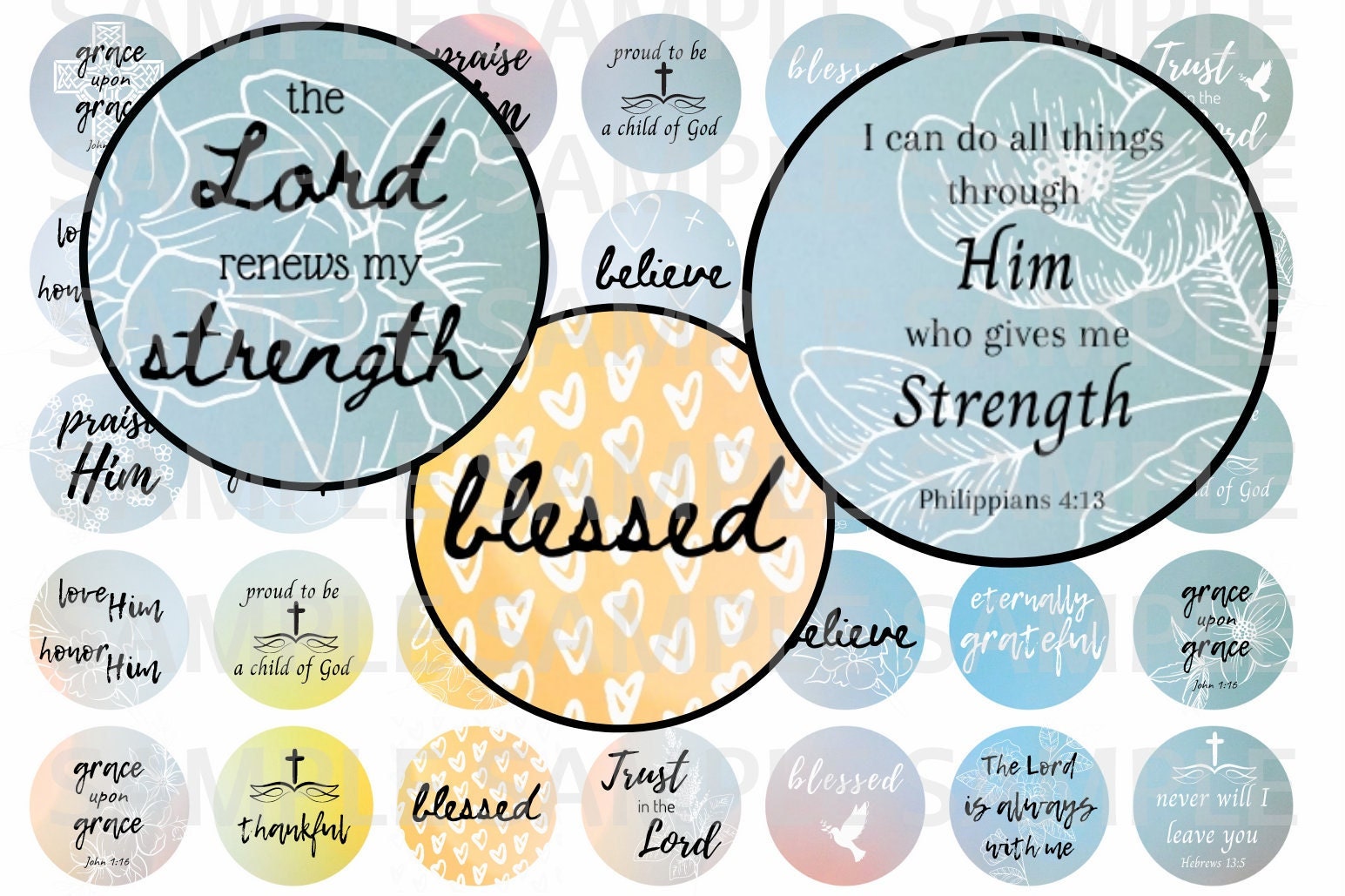 Christian Bible Verses Scripture Designs Calming Blue 1 Inch Digital ...