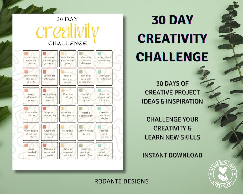 30 Day Creativity Challenge | Printable Checklist for Creative ...