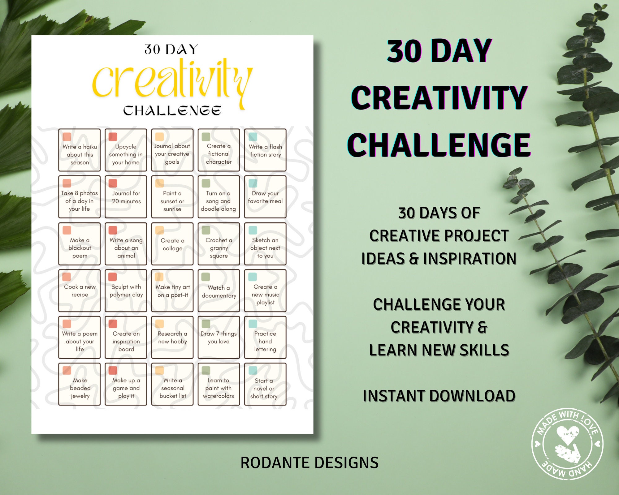 30 Day Creativity Challenge | Printable Checklist, Prompts (PDF Digital ...