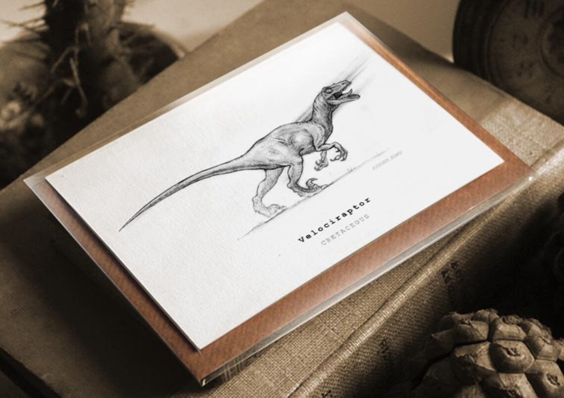 Velociraptor Greeting Card - Beautifully Drawn Print - Quality Card ...