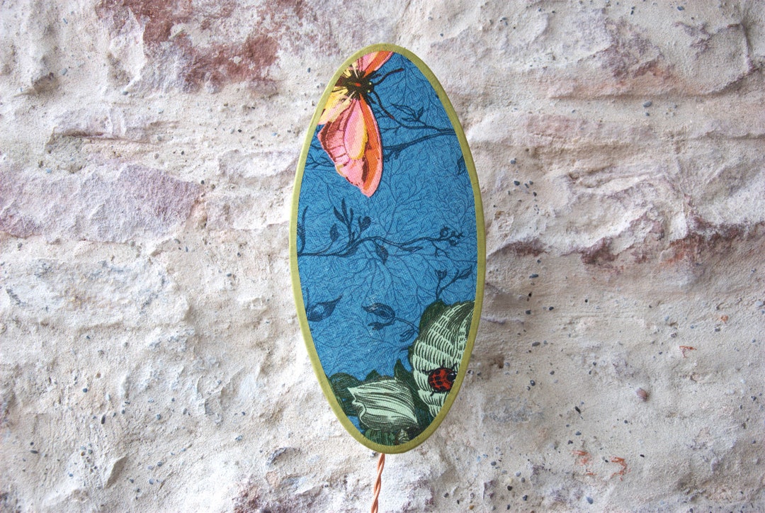 Children's Oval Wall Lamp, Linen Fabric, Butterflies and Ladybug. - Etsy