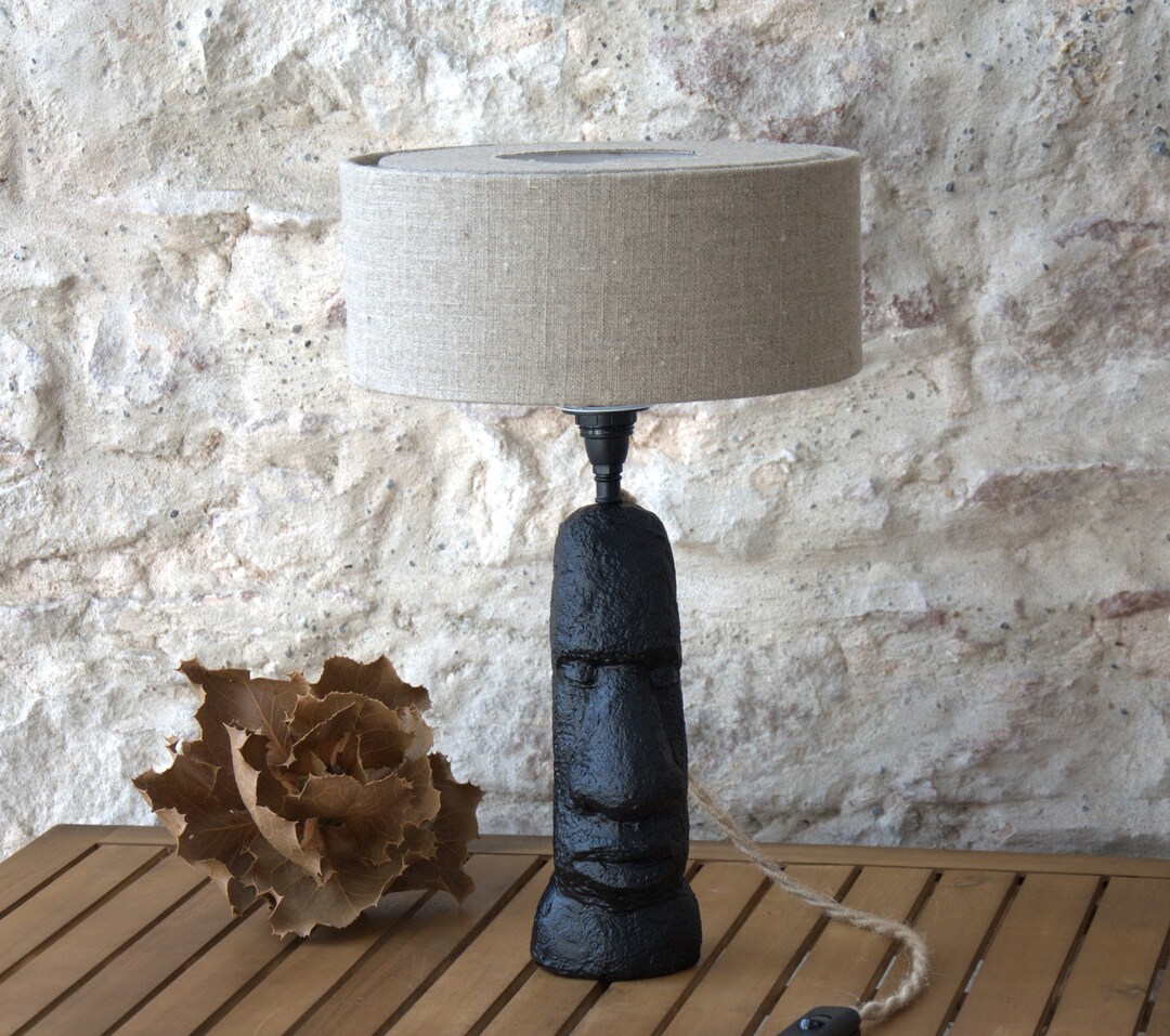 Figurative Male Bust Table Lamp, Raw Linen Drum Shade. Unique Piece. - Etsy