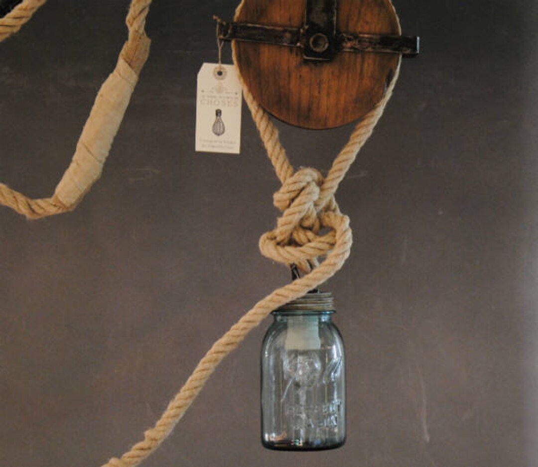 Pulley Suspension and Vintage Mason Jar. Unique Piece. - Etsy