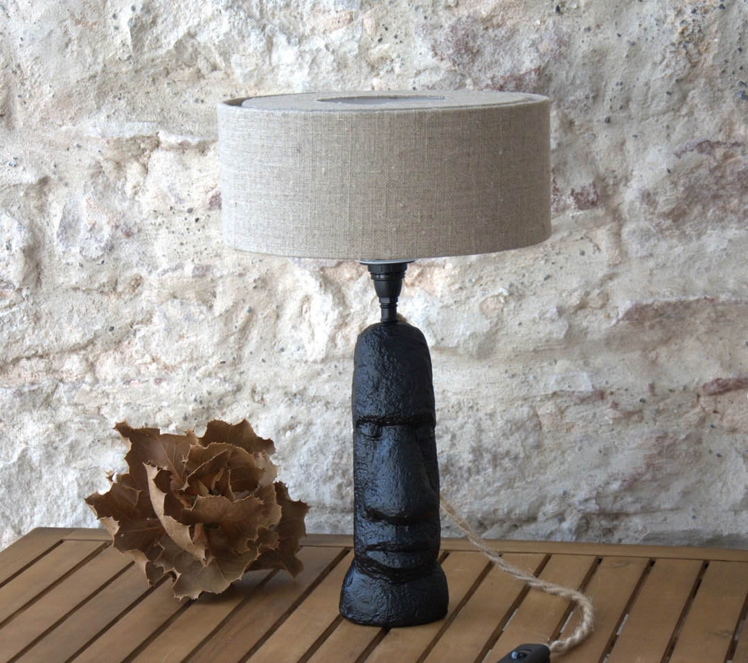 Figurative Male Bust Table Lamp, Raw Linen Drum Lampshade. Unique Piece ...