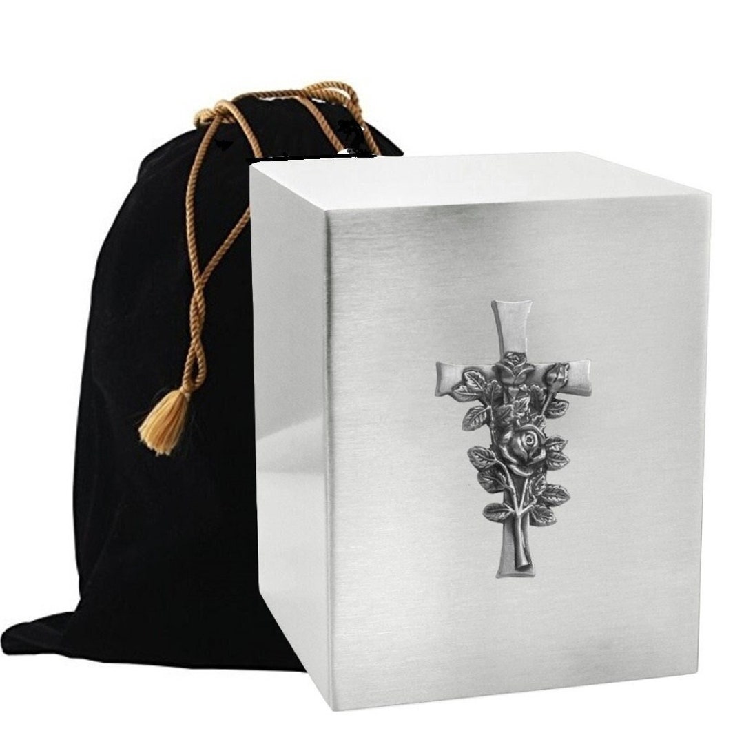 Silver Cremation Urn Box With Applique - Metal Cremation Urn for Adult ...