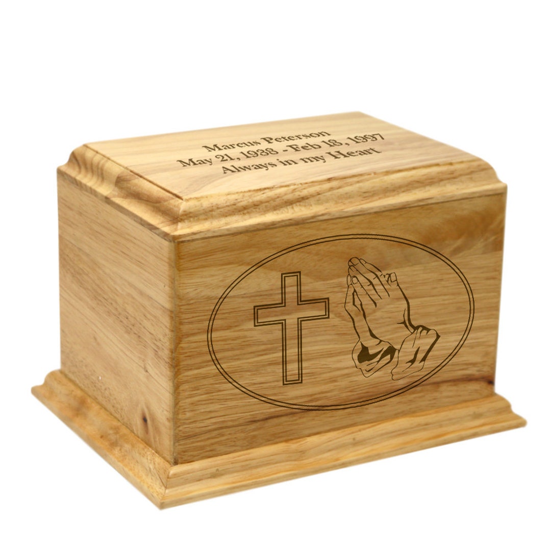 Praying Hands and Cross Rubber Wood Custom Wood Urn for Cremated ...