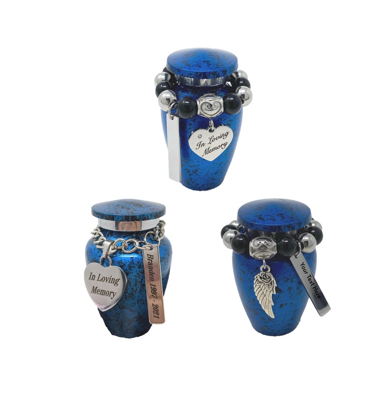 Personalized Dark Blue Miniature Keepsake Urn With Optional Engraved ...