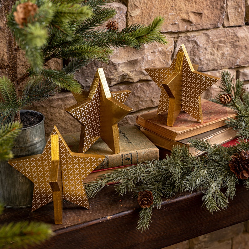 Slotted Star Decor Set of 3 Table Decor Unfinished DIY | Etsy