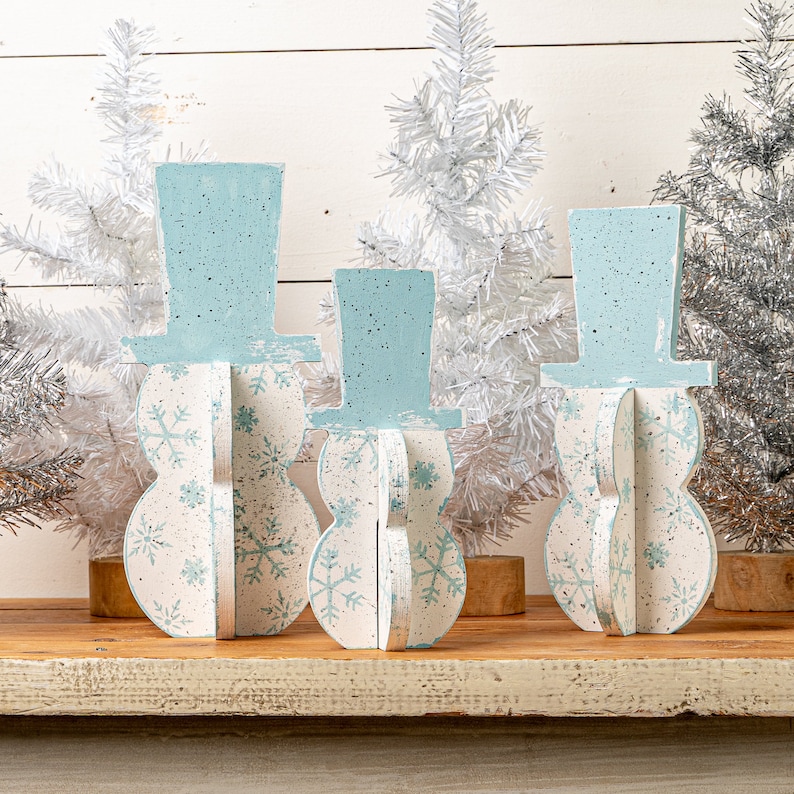 Slotted Snowmen Set of 3 Unfinished Wood Kit Table Decor - Etsy