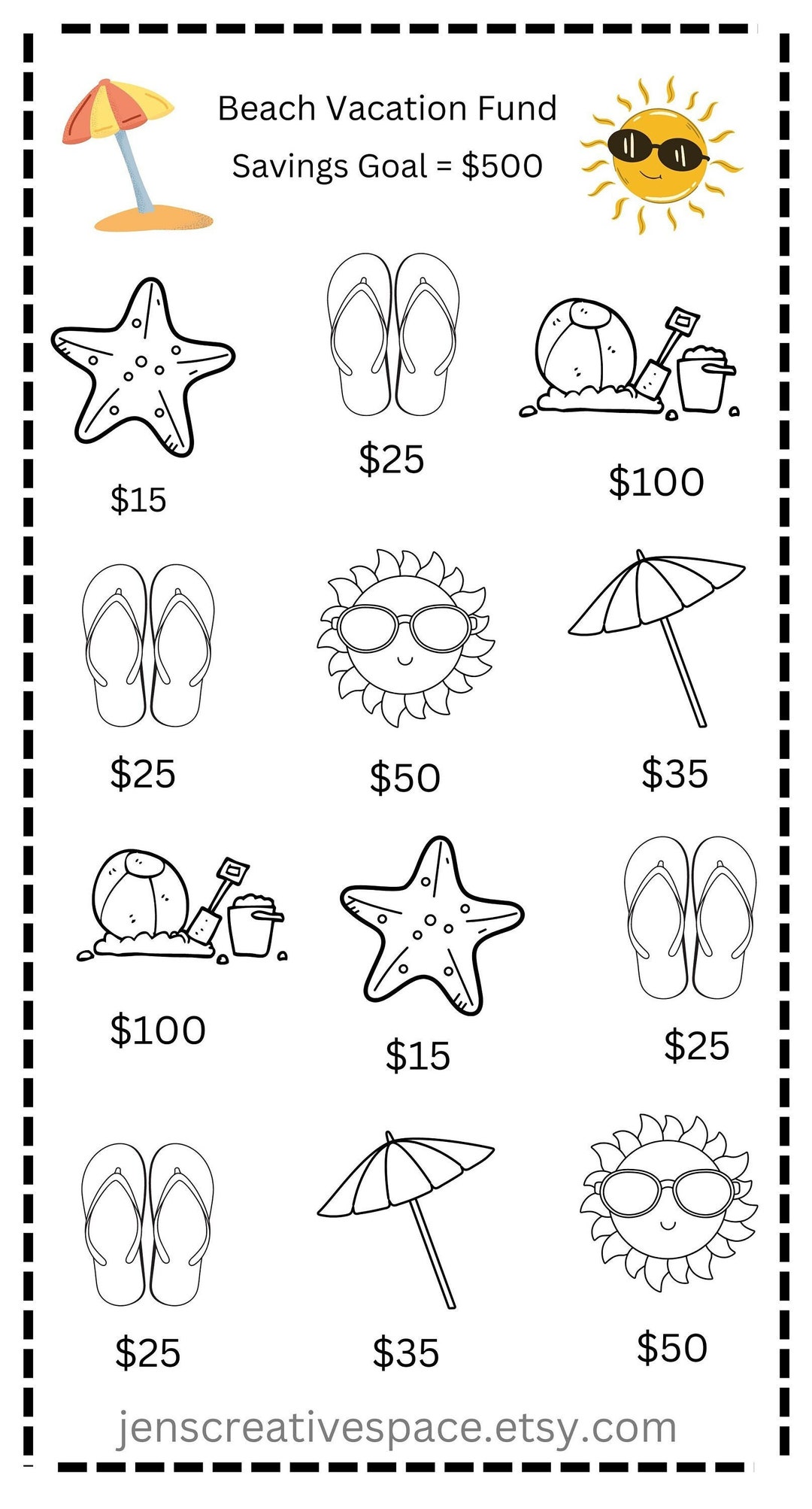 Digital Download Beach Vacation Savings Challenge for Cash Envelope ...