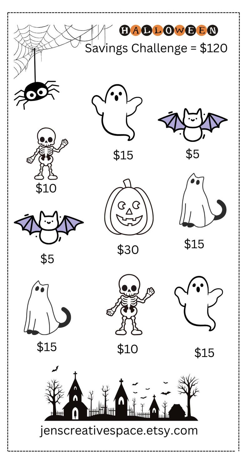 Halloween Savings Challenge Printable | 120 Budget Tracker | Spooky ...