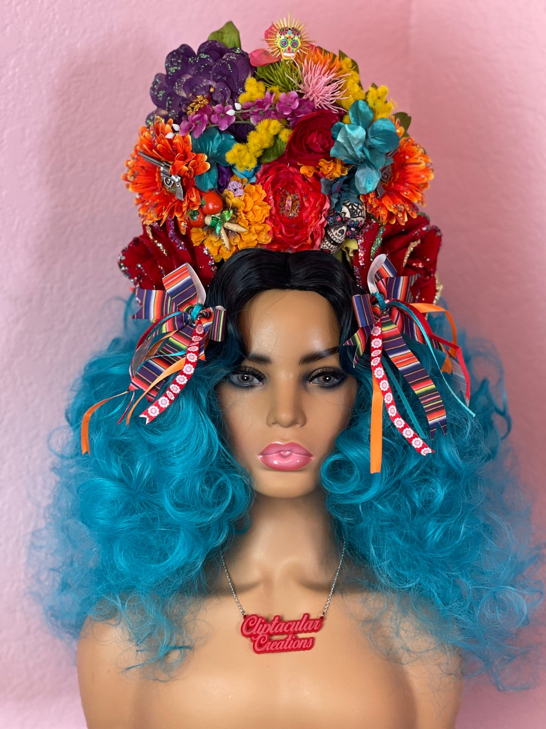 Fiesta Flower Crown With Detachable Bows Large Day of the Dead ...