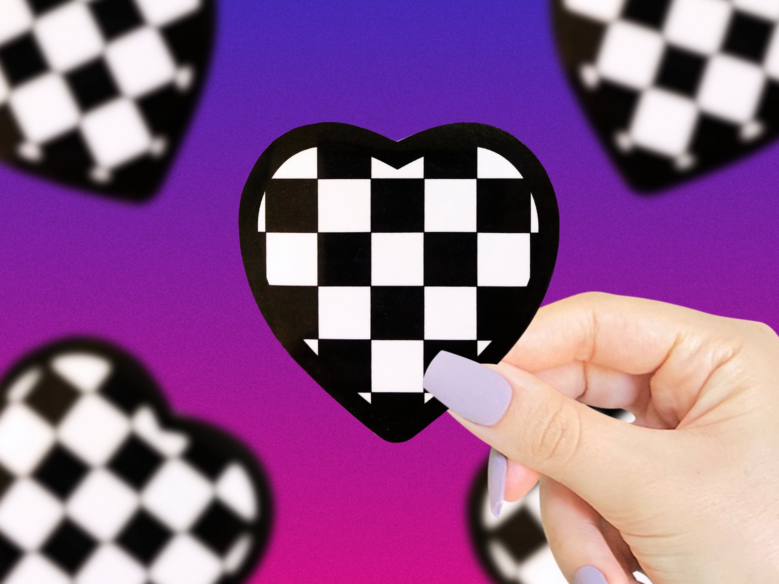 Black and White Checkered Heart, Retro Sticker, Cute Sticker, Heart ...