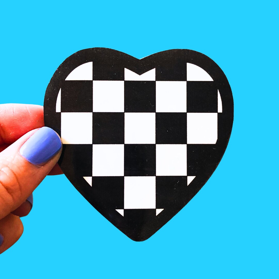 Black and White Checkered Heart Retro Sticker Cute Sticker - Etsy