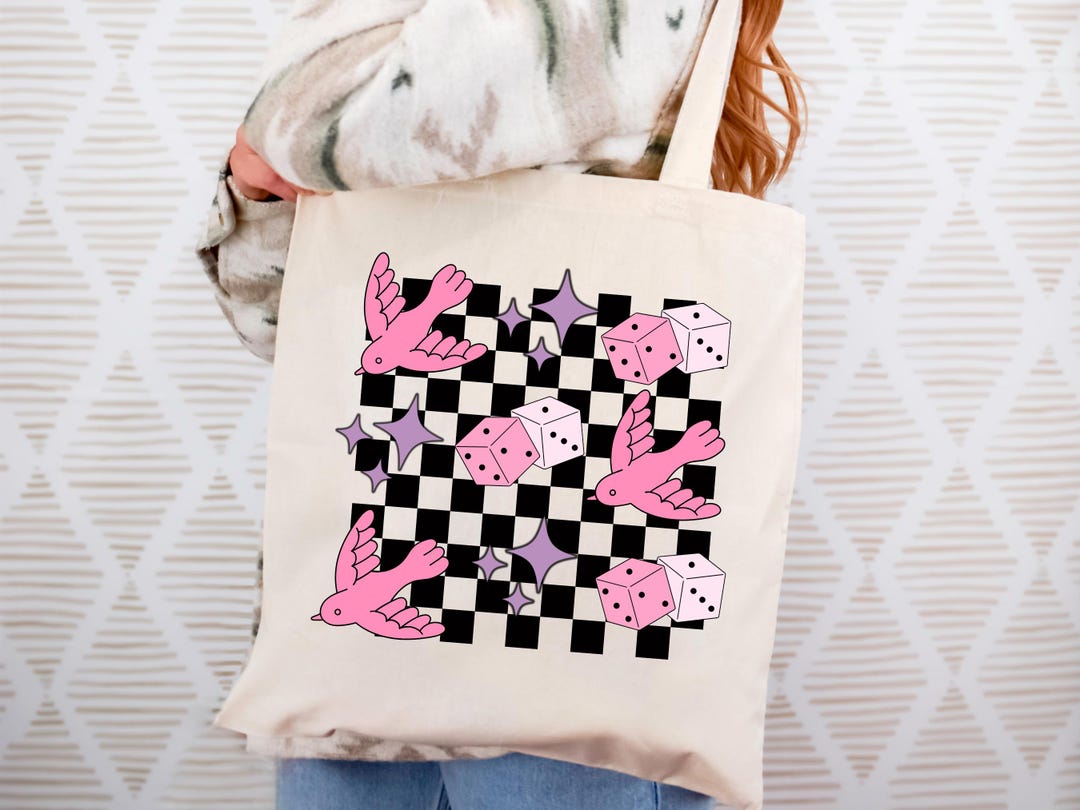Checkered Tote Bag, Sparrows, Dice, Cute Tote Bag, Tote Bags Canvas ...