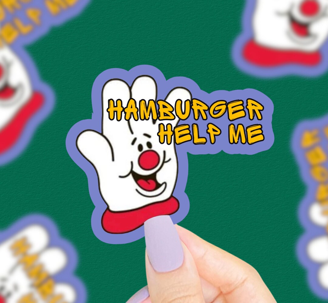Hamburger Help Me Sticker, Funny Stickers, 90s Stickers, Vintage ...