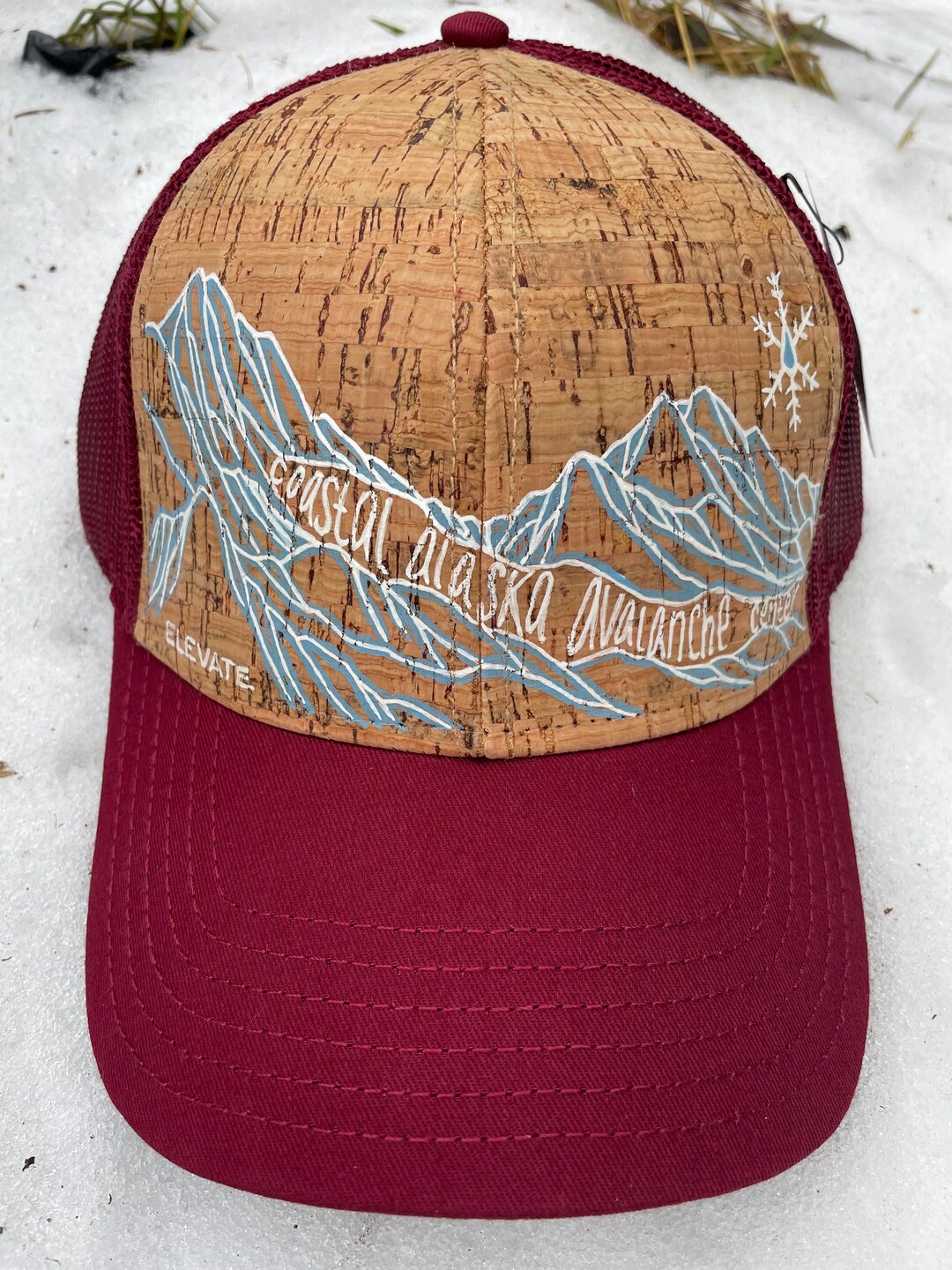 Hand Painted Coastal Alaska Avalanche Center Cork Baseball Hat Burgundy ...