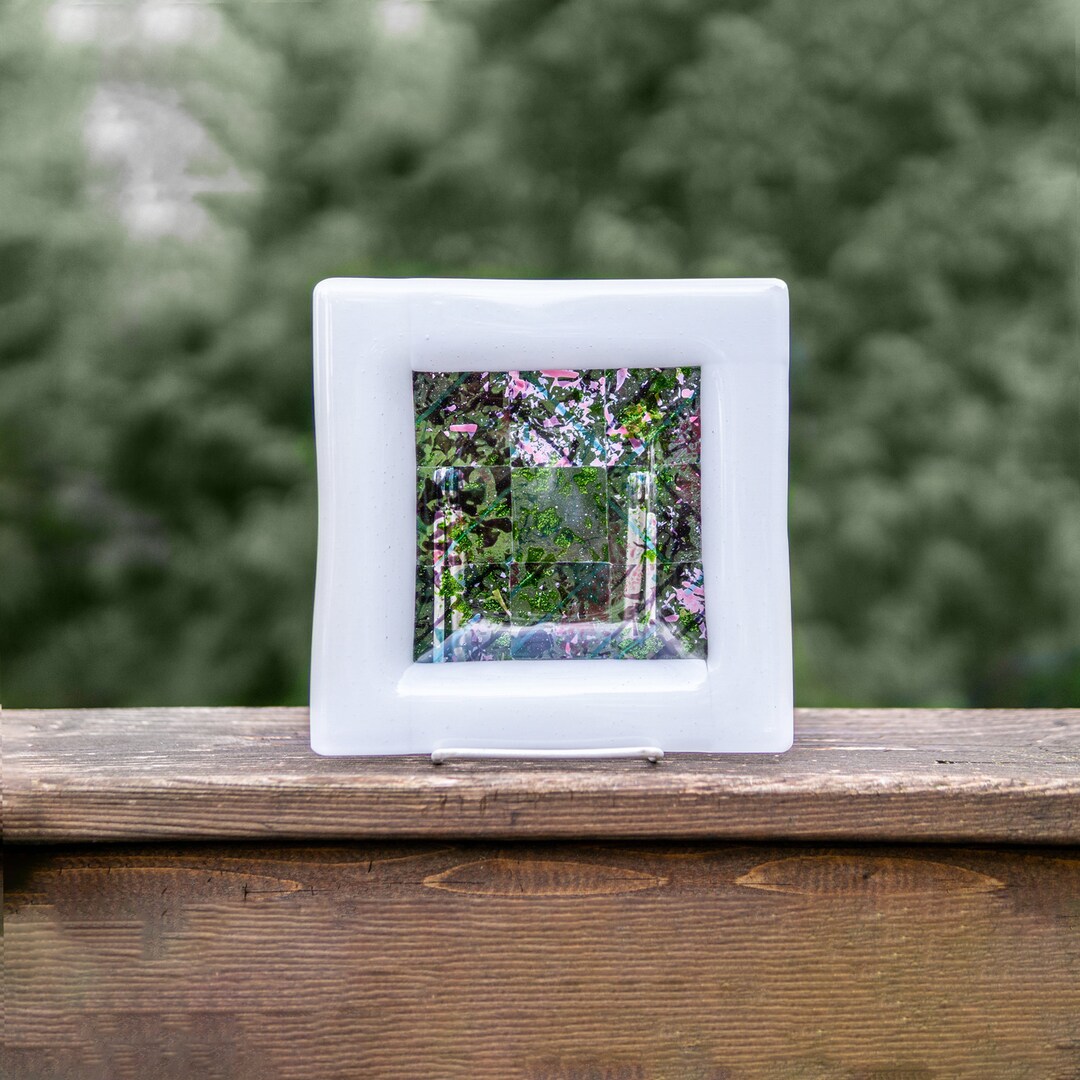 Glass Plate Fused Square Thick White Border Colorful - Etsy