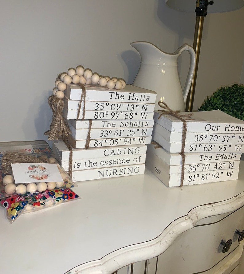 Custom Stamped Books, Rustic Decor, Farmhouse Books, Hand Stamped Books ...