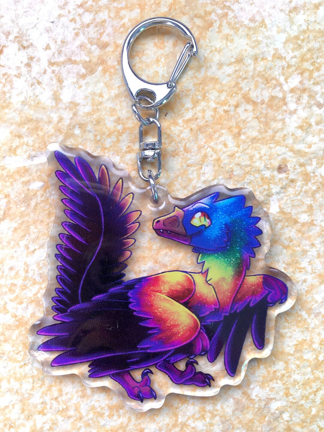 Rainbow Raptor Dinosaur Caihong Juji Double-sided Acrylic Keychain - Etsy
