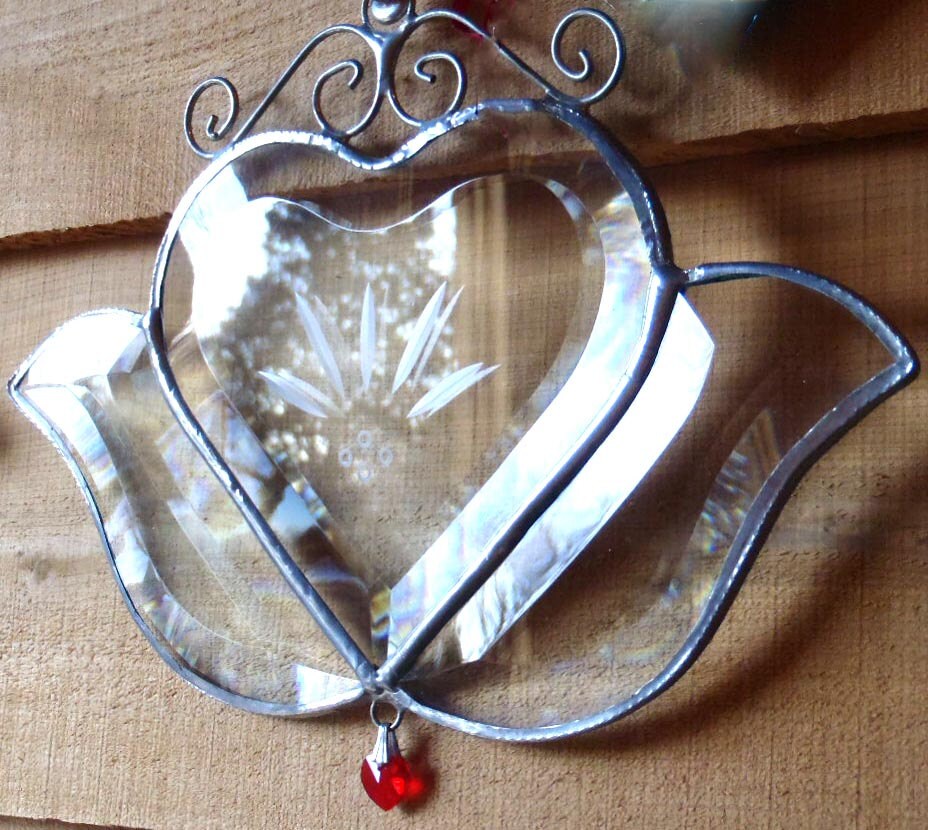 Heart Bevel Etched With an Added Ruby Swarovski 10mm Heart | Etsy