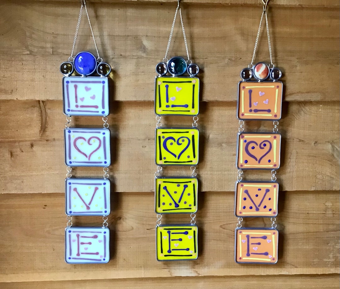 Fused Glass LOVE Sign: Hand Lettered Tile Art, 11-inch With Chain - Etsy