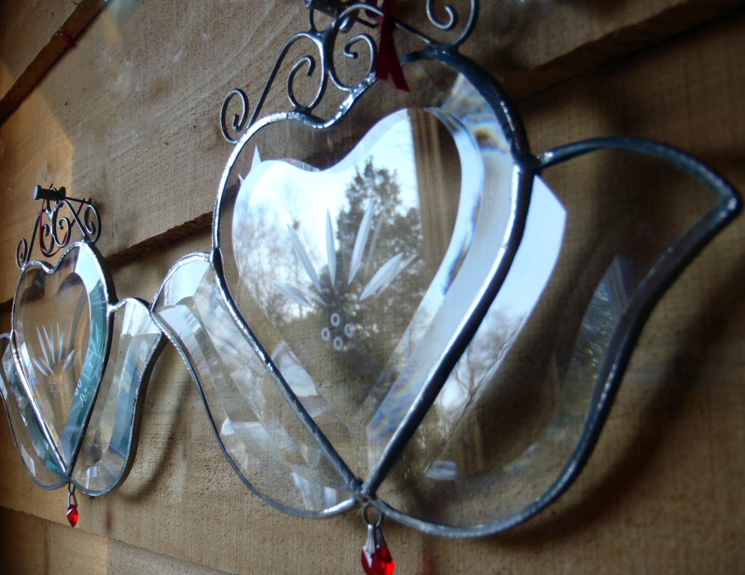 Heart Bevel Etched With an Added Ruby Swarovski 10mm Heart | Etsy