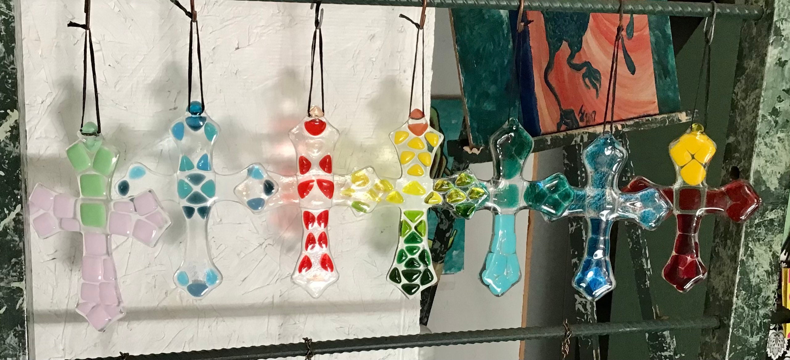 TRIANGLE SHAPES on clear Cross blank FUSED Glass Crosses | Etsy