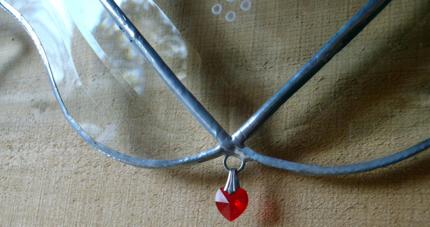 Heart Bevel Etched With an Added Ruby Swarovski 10mm Heart | Etsy