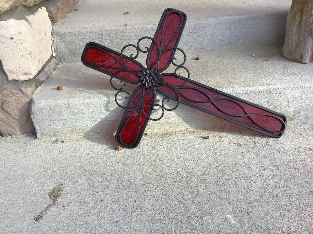Black Metal Cross With BLOOD RED GLASS, 26 1/2 X 18 From in His Garden ...