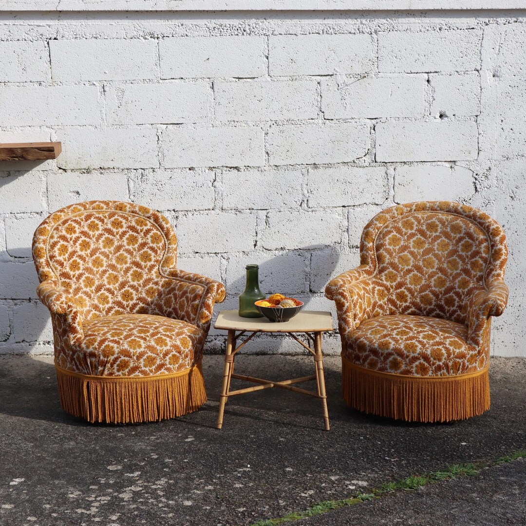 MEGA Sale Set of 2 French Vintage Toad Armchairs-crapaud Seater-orange ...