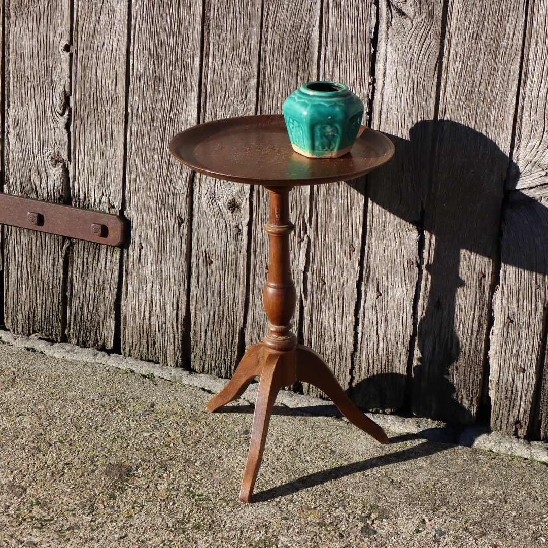 French Vintage Wooden Pedestal Table-side Table-coffee Table-three ...