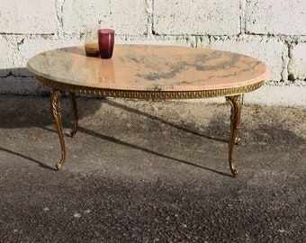 French Vintage Marble and Brass Coffee Table Rectangular Marble ...