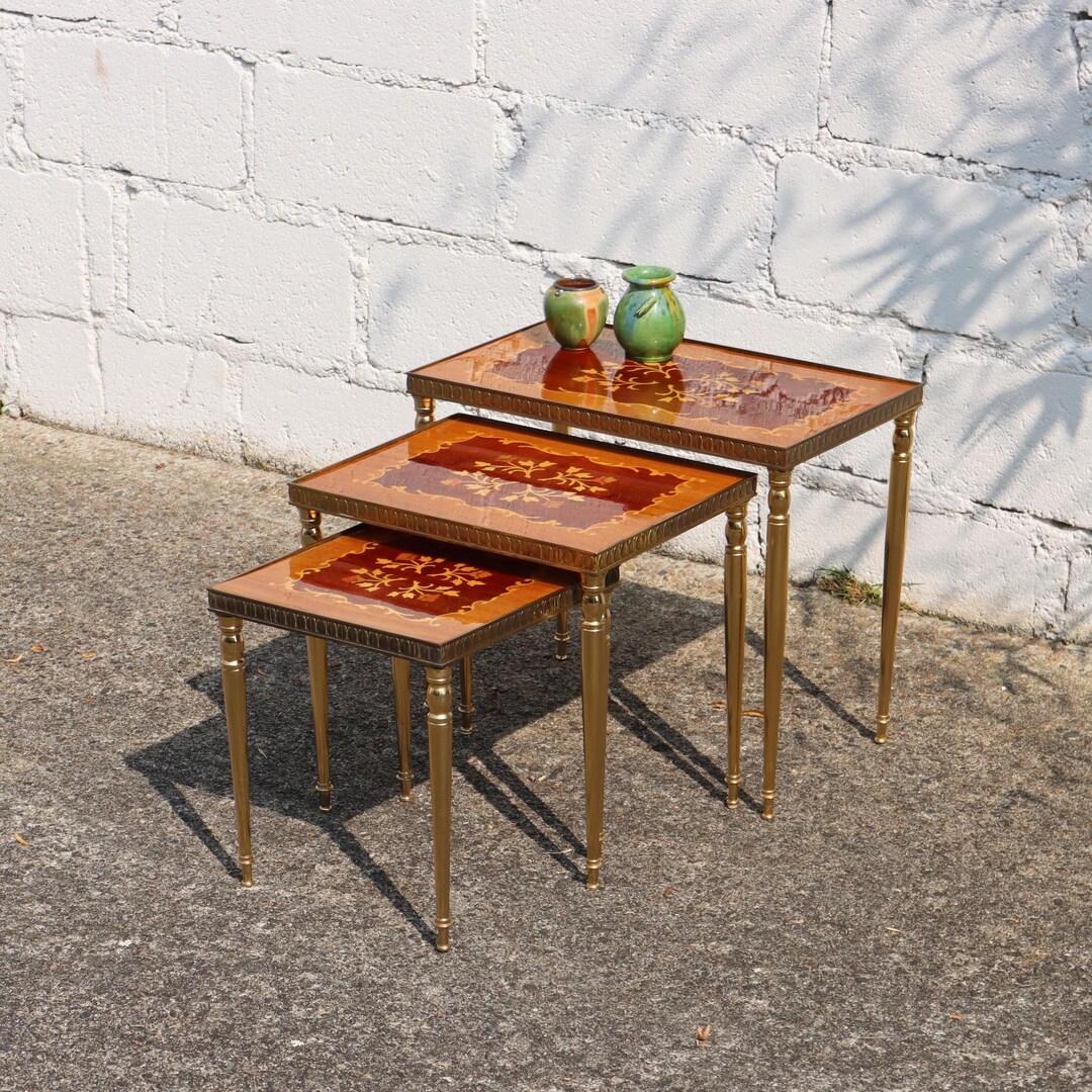 MEGA SALE Mid-century Modern Nesting Tables Set of 3 Brass and ...